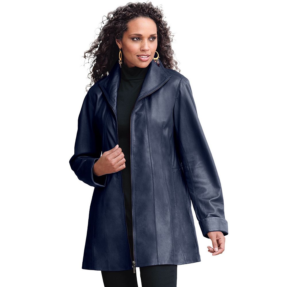 Roaman's Women's Plus Size A-Line Leather Jacket