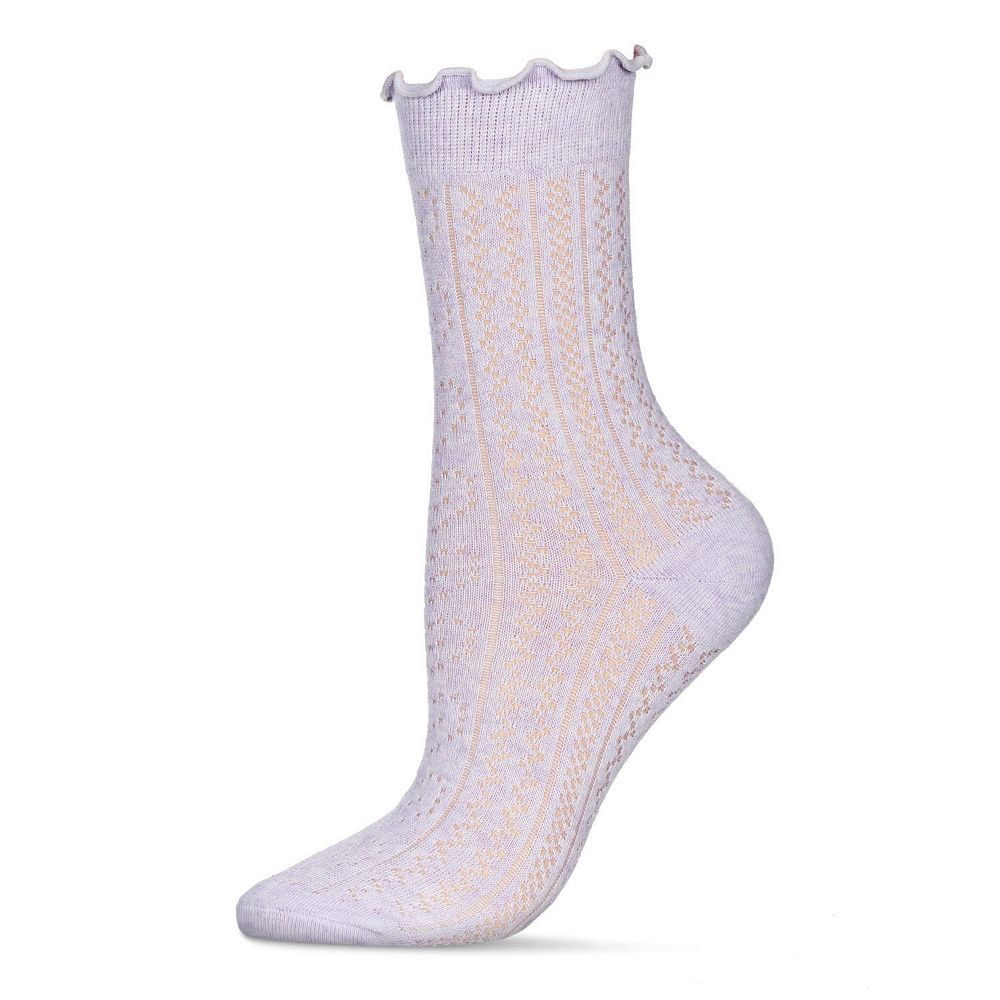 Women's Heart Ruffle Cuff Pointelle Crew Socks