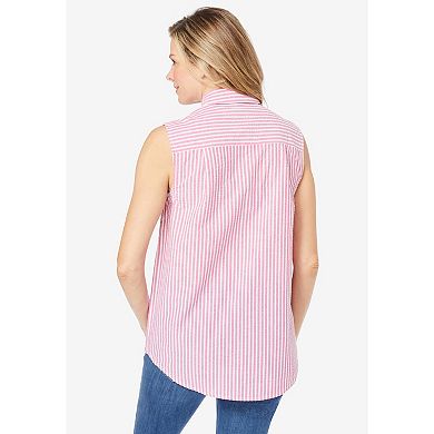 Woman Within Women's Plus Size Sleeveless Seersucker Shirt