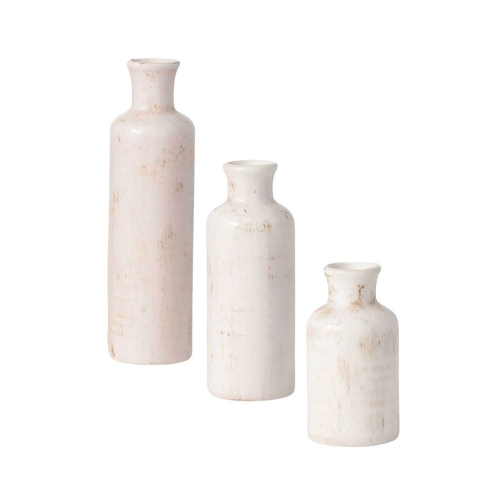 Sullivan's Weathered Neutral Bottle Vases Table Decor 3 pc Set