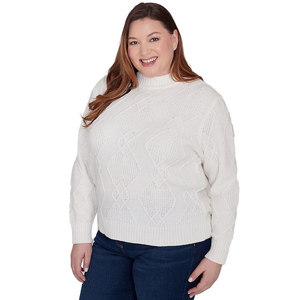 Plus Size Alfred Dunner Chenille Diamond Mockneck Sweater