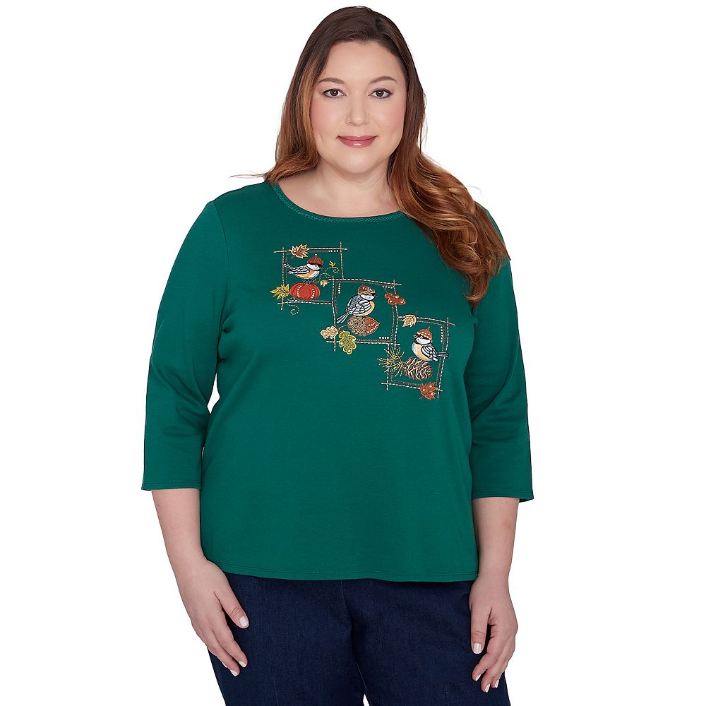 Plus Size Alfred Dunner Birds with Hats Detailed Top