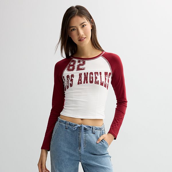 Juniors' madden girl Long Sleeve Baseball T-Shirt