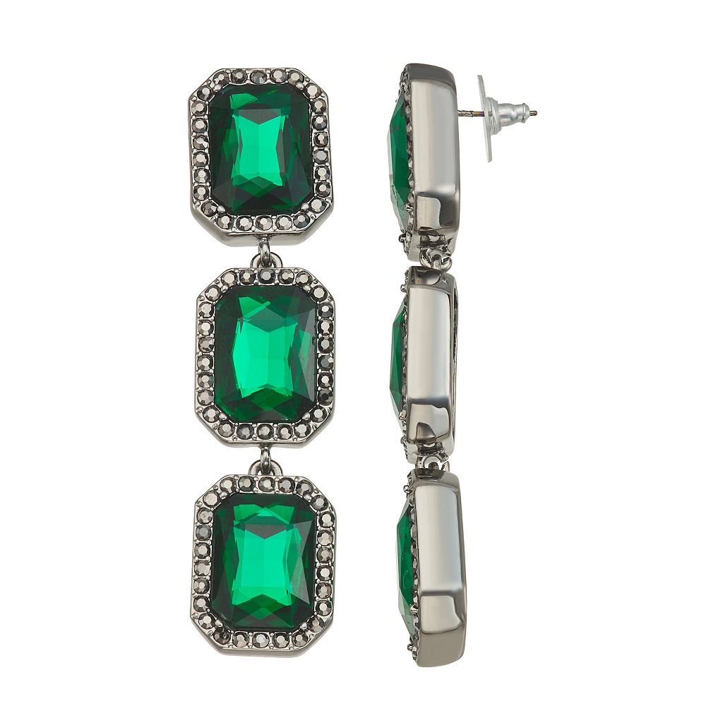 Simply Vera Vera Wang Jet Green Stone Linear Drop Earrings