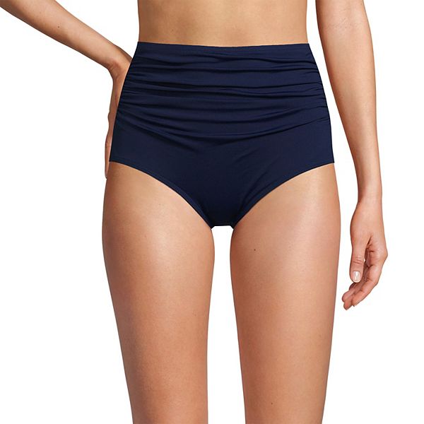Womens Lands End Ruched Retro High Waisted Bikini Bottoms
