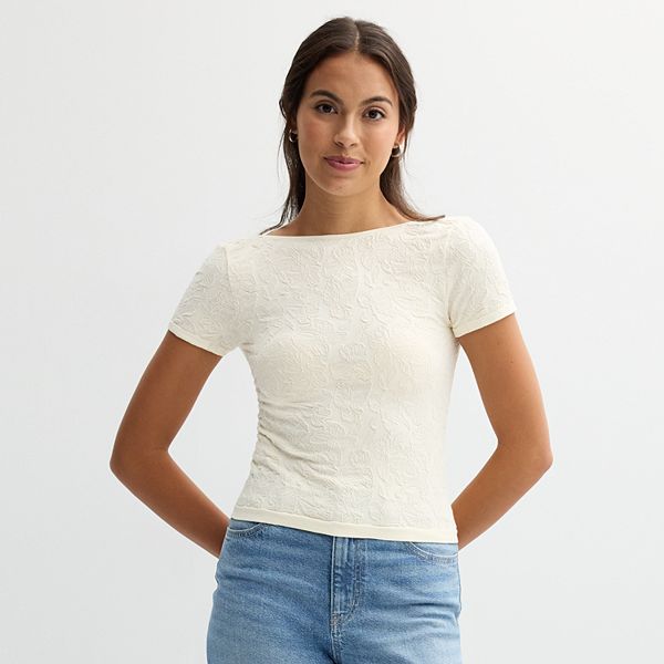 Juniors' Pink Rose Short Sleeve Seamless Top