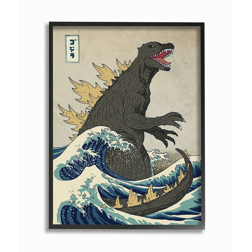 Stupell Home Decor Godzilla in the Waves Eastern Poster Framed Wall Art