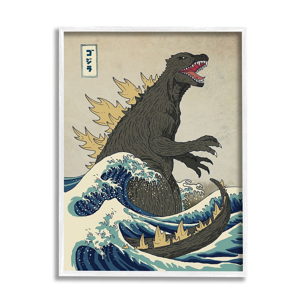 Stupell Home Decor Godzilla in the Waves Eastern Poster Framed Wall Art