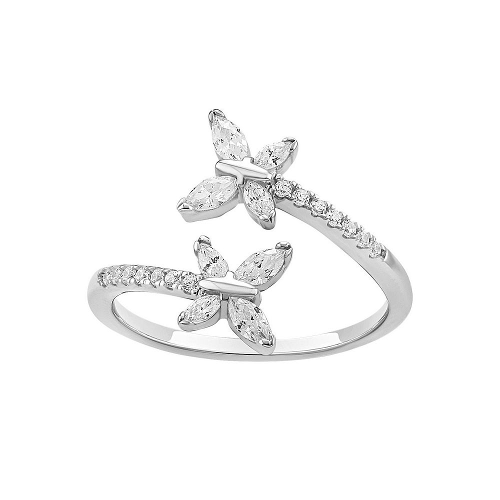 PRIMROSE Sterling Silver Cubic Zirconia Double Butterfly Bypass Ring