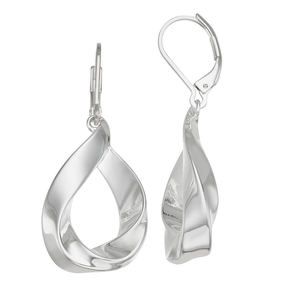 Napier Silver Tone Twisted Ribbon Teardrop Drop Earrings
