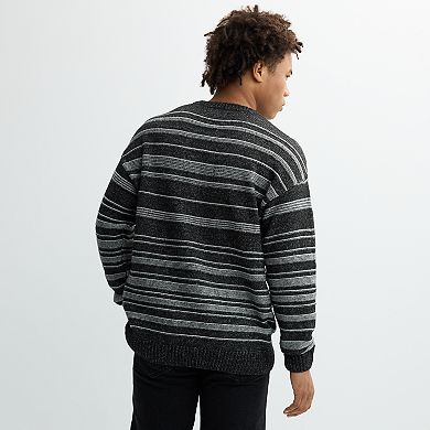 Men's Retrofit Textured Striped Crewneck Sweater