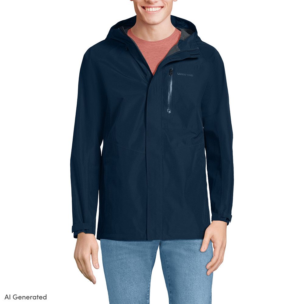 Big & Tall Lands' End Waterproof Hooded Packable Rain Jacket