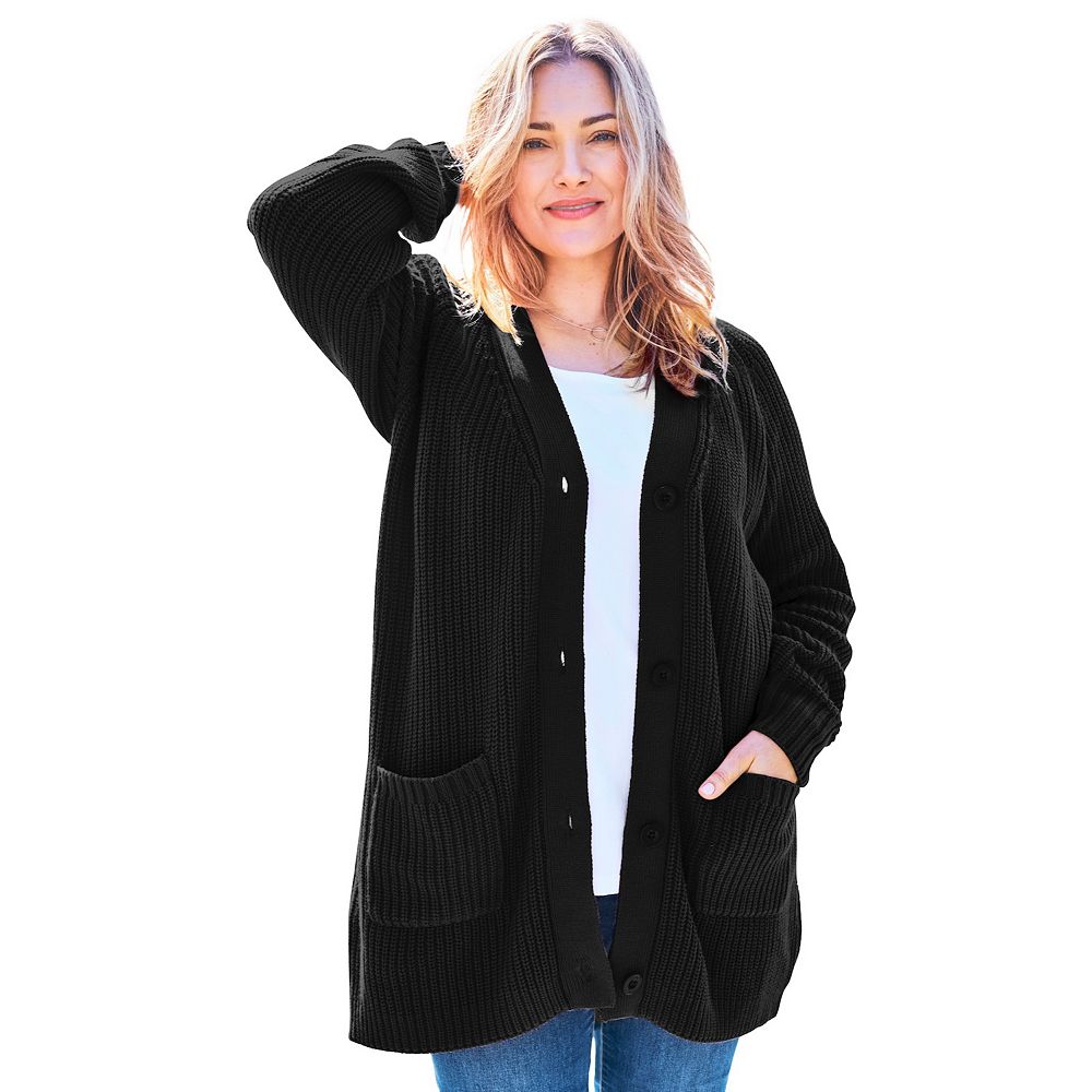 Woman Within Plus Size Button Front Shaker Cardigan