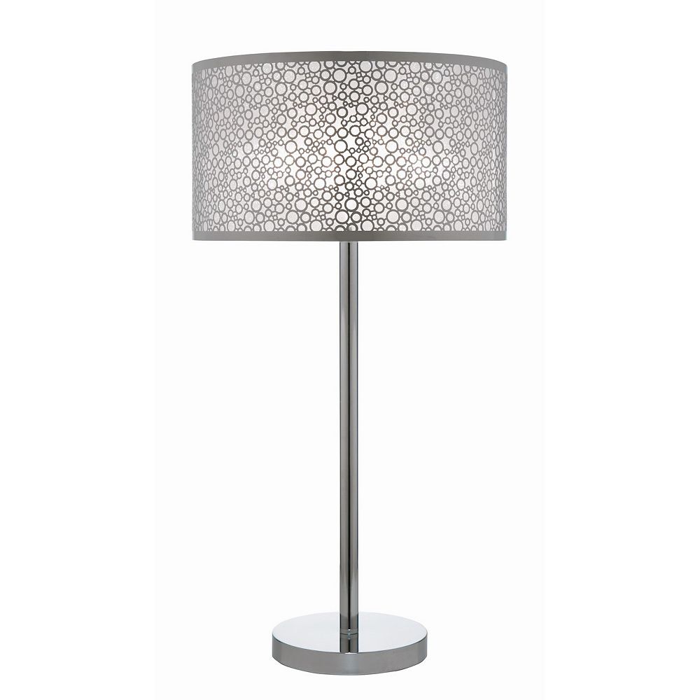 27 Inch Table Lamp With Metal And Fabric Shade, sleek Chrome Finish