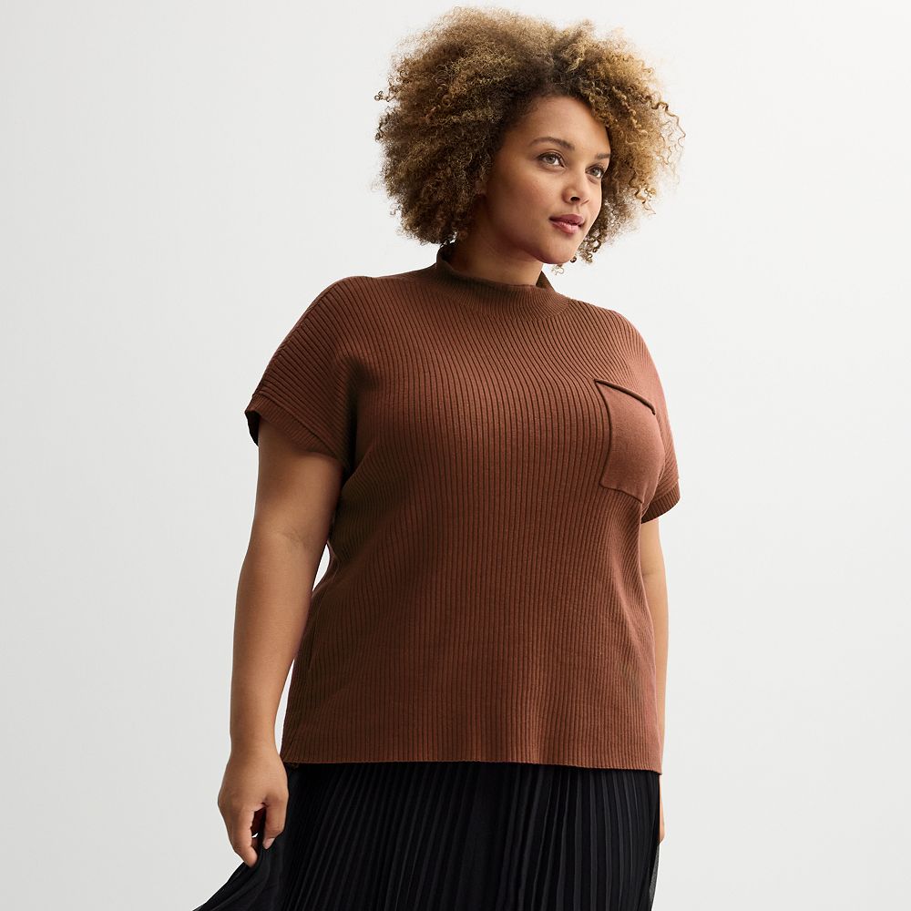 Plus Size Nine West Mockneck Pocket Tee
