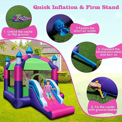 Inflatable Bounce Castle With Canopy Shade Cover And Slide