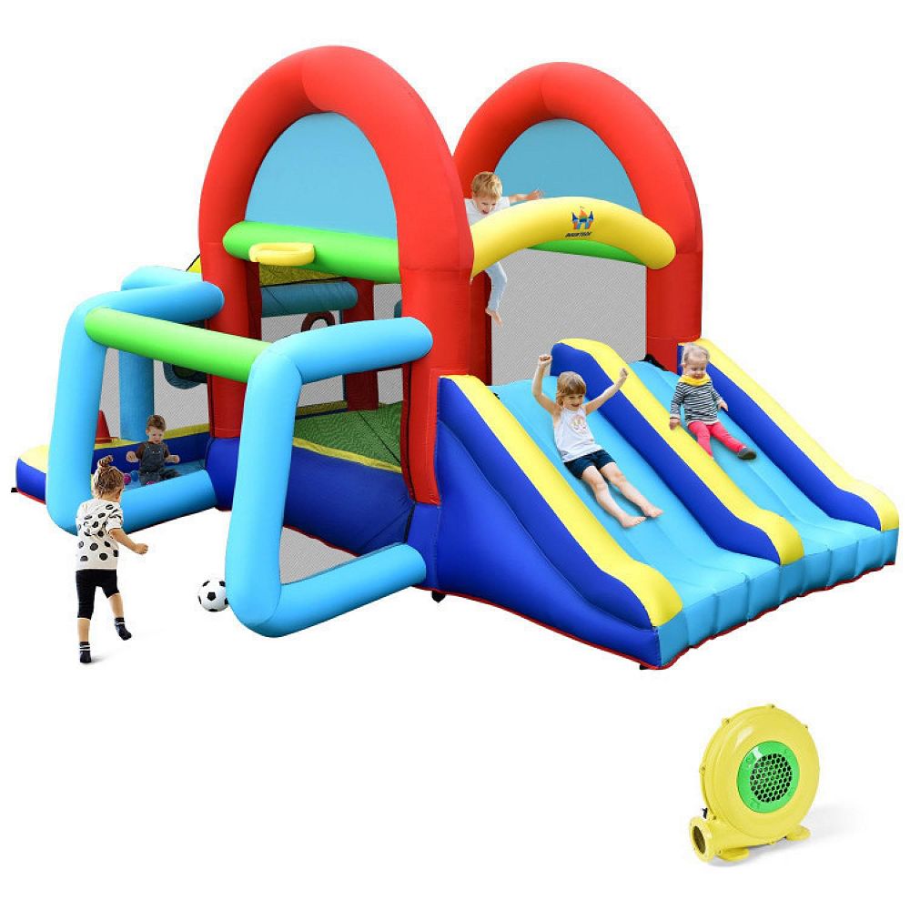 Inflatable Jumping Castle Bounce House With Dual Slides And 480w Blower