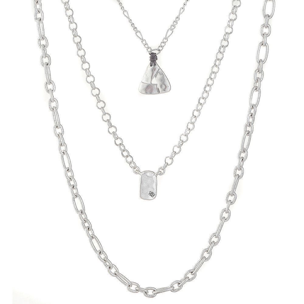 Bella Uno Worn Silver Multi-strand Link Chain Necklace