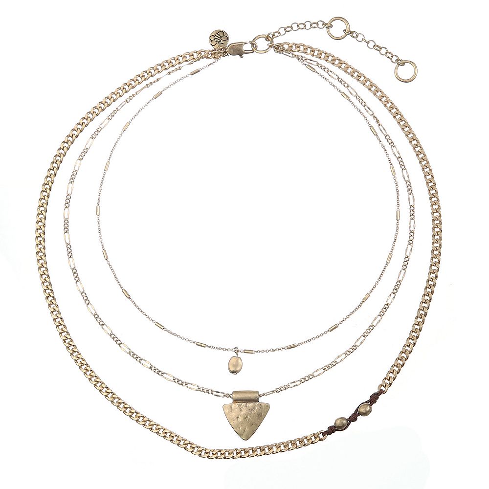 Bella Uno Worn Gold Multi-strand Arrow Charm Chain Necklace