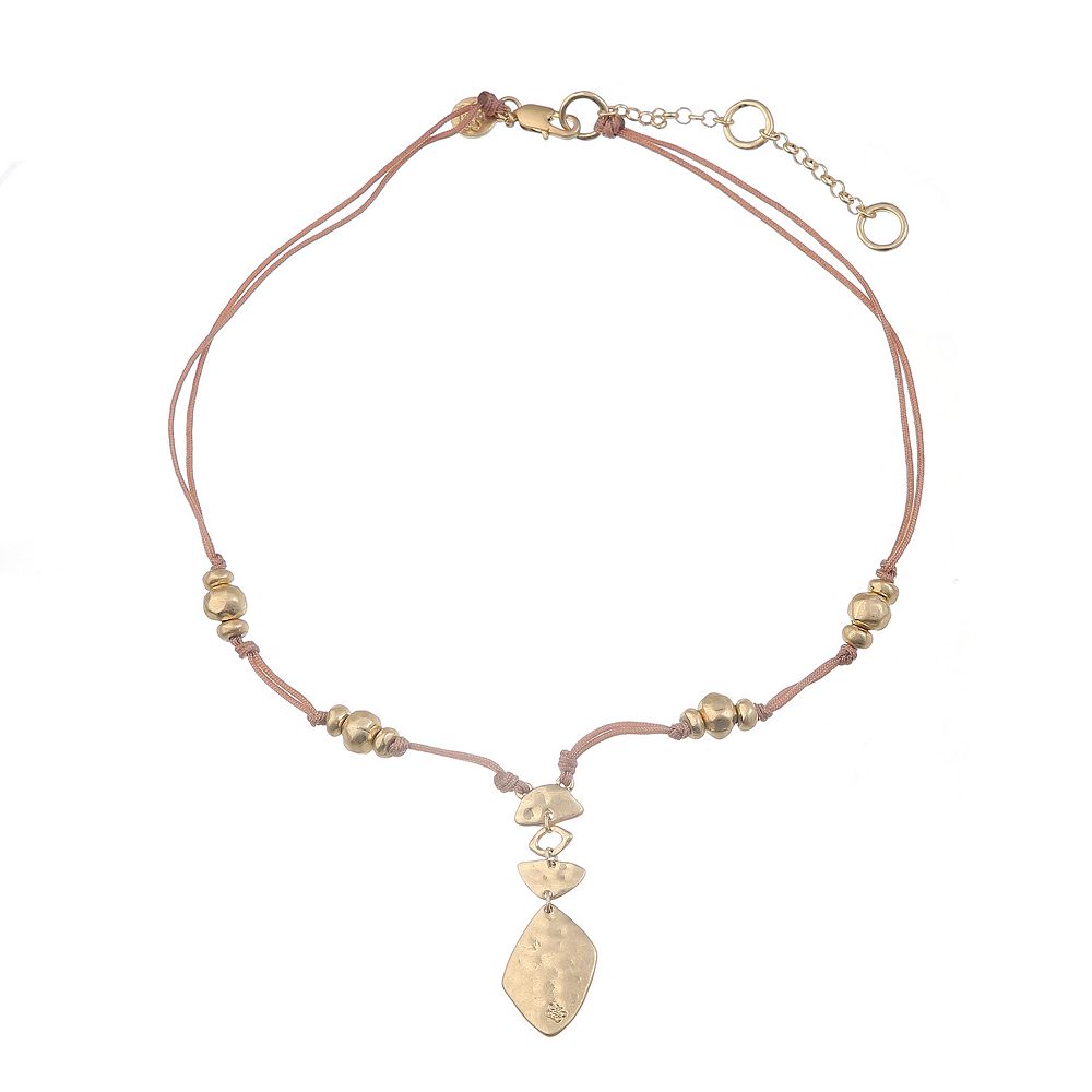 Bella Uno Worn Gold Diamond-Shape Lariat Beaded Cord Necklace