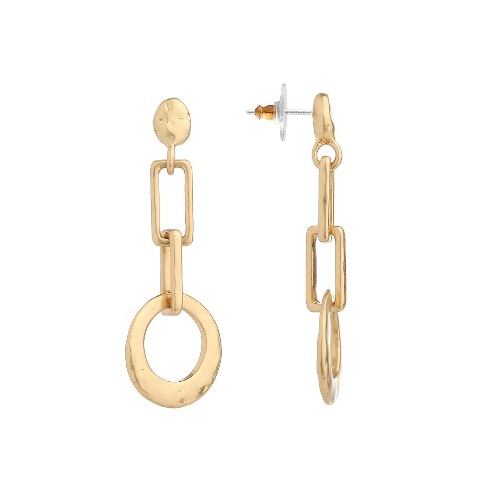 Bella Uno Worn Gold Link & Ring Post Dangle Earrings