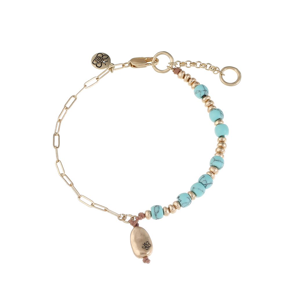 Bella Uno Worn Gold Reconstituted Turquoise & Link Chain Anklet