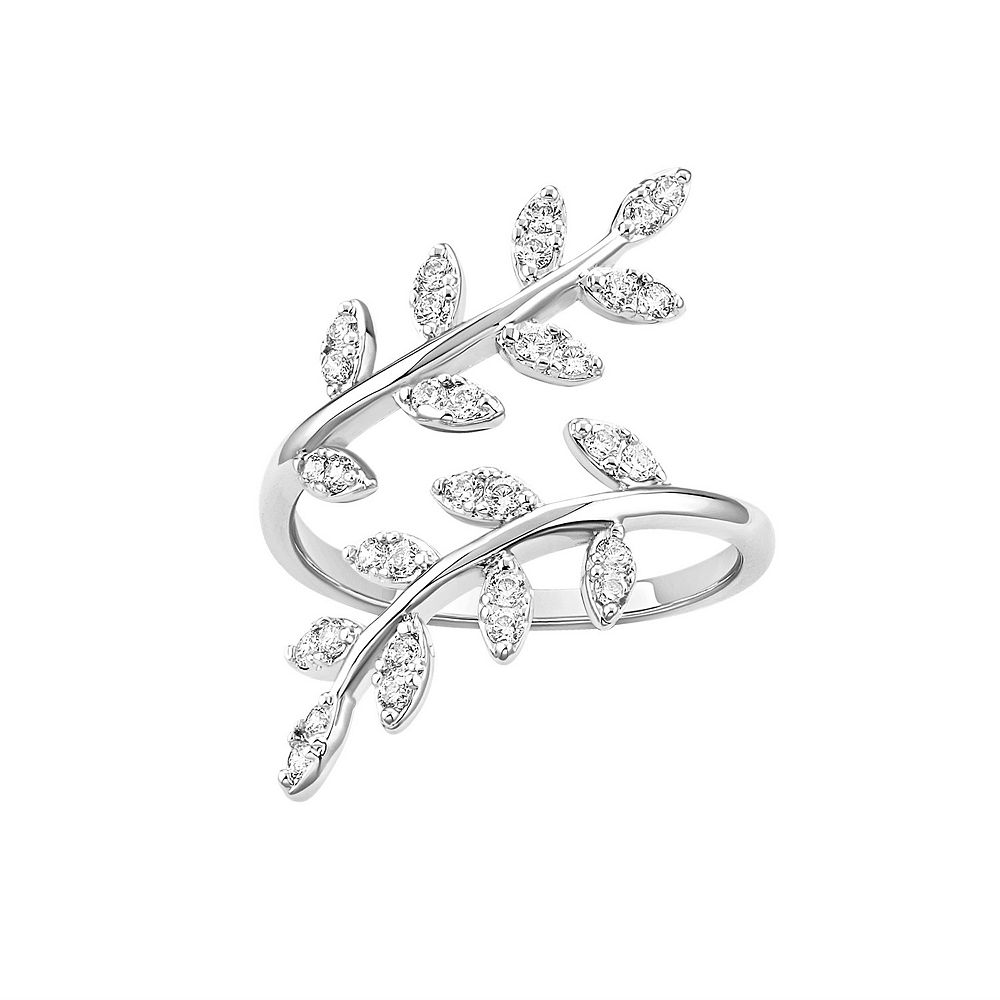 PRIMROSE Fine Silver Plated Cubic Zirconia Vine Bypass Ring