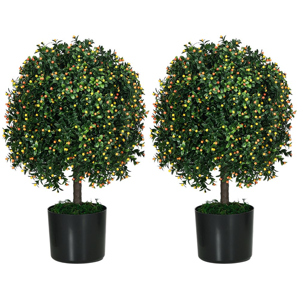 Homcom 2 Pack Artificial Tree Boxwood Topiary With Orange Fruits, 20.75"