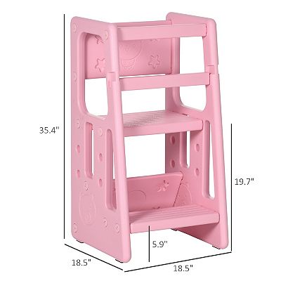 Qaba Toddler Tower with Adjustable Height Toddler Step Stool Pink