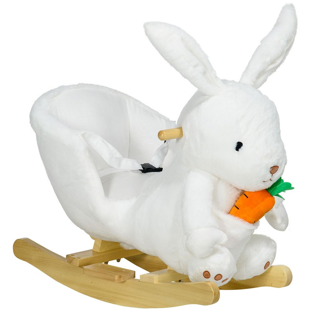 Baby Rocking Horse, Rabbit Shaped Plush Animal Rocker W/ Sound