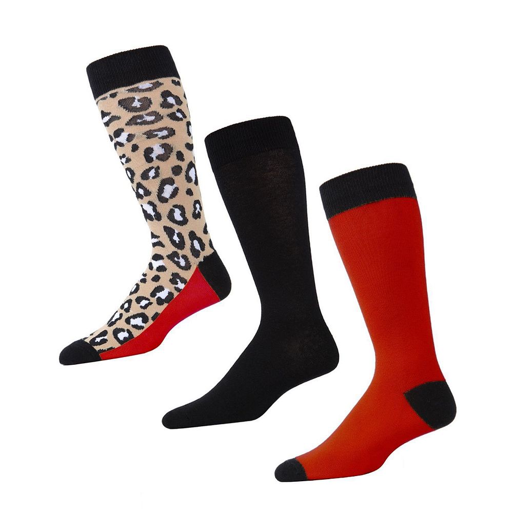Leopard Pane Cotton Blend Crew Sock 3 Pack