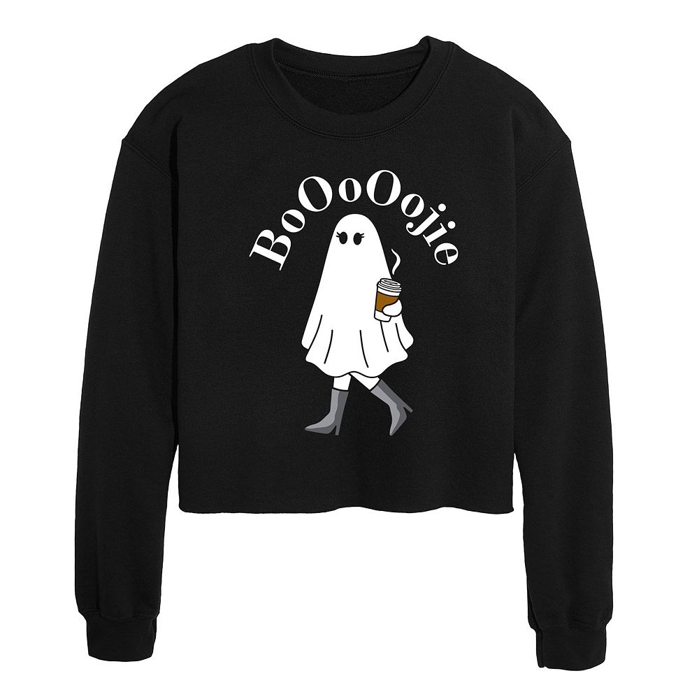 Juniors' Boojie Ghost Cropped Long Sleeve Tee