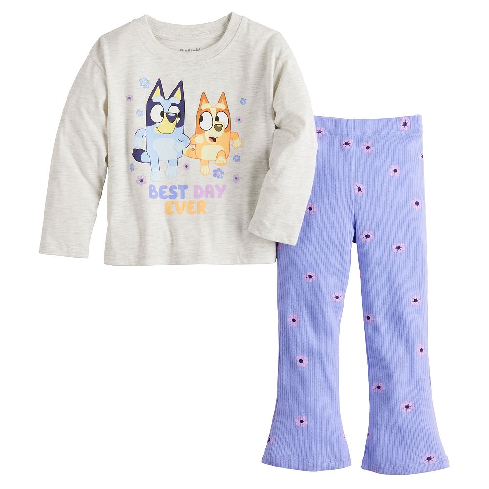 Baby and Toddler Girl Bluey 2-Piece Long Sleeve Top and Flare Pants Set