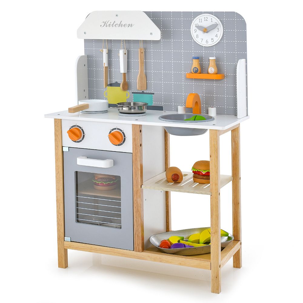 Wooden Toddler Pretend Kitchen Set With Cookware Accessories For Boys ...