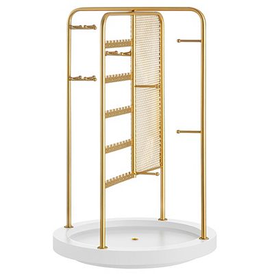 Rotating Jewelry Display Stand 4 Independent Sections Metal Frame With Bottom Tray