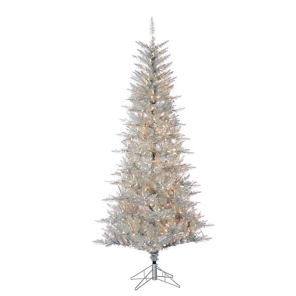 Gerson Elegant 7.5-ft. Silver Tuscany Tinsel Tree with Warm White LED ...