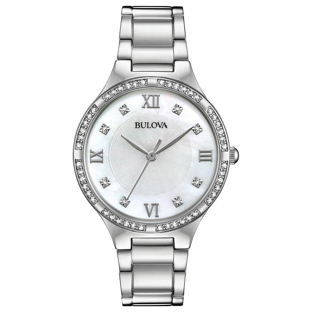 Bulova Women's Classic Stainless Steel Crystal Accent Mother-of-Pearl ...