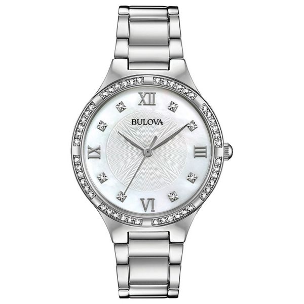 Bulova Women's Classic Stainless Steel Crystal Accent Mother-of-Pearl ...