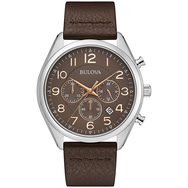 Bulova Men's Classic Stainless Steel Brown Dial Chronograph Leather ...