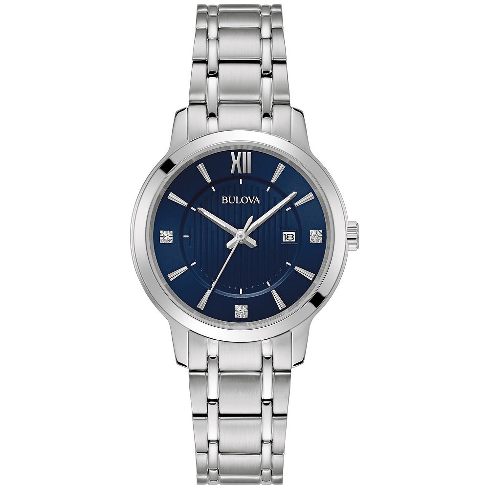 Bulova Women's Classic Stainless Steel Diamond Accent Blue Dial ...