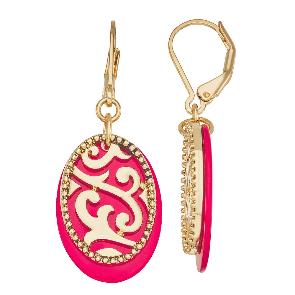 Napier Gold Tone Simulated Stone Scroll Design Drop Earrings