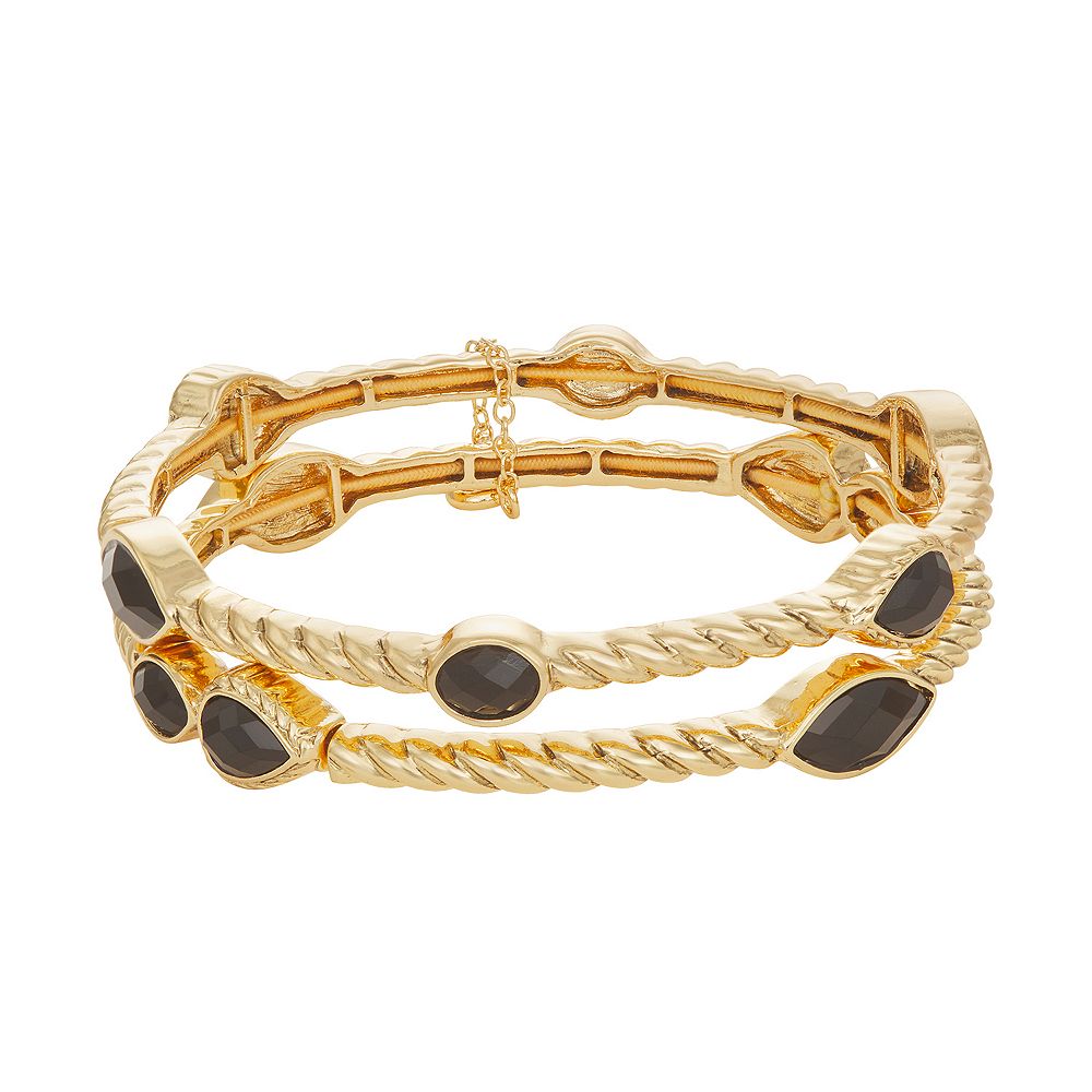 Napier Gold Tone Simulated Stone Braid Design 2-Piece Bracelet Set