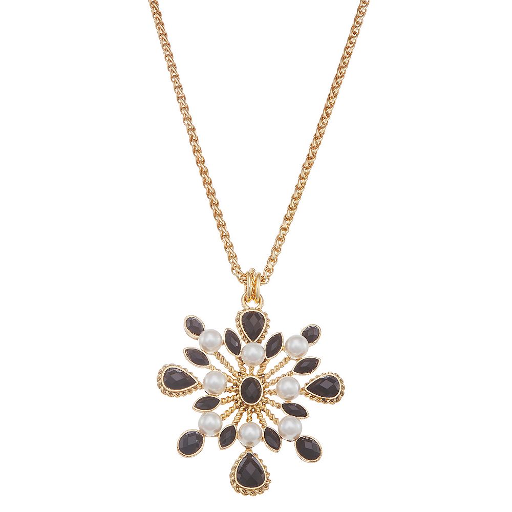 Napier Gold Tone Simulated Stone Braid Accent Pendant Necklace