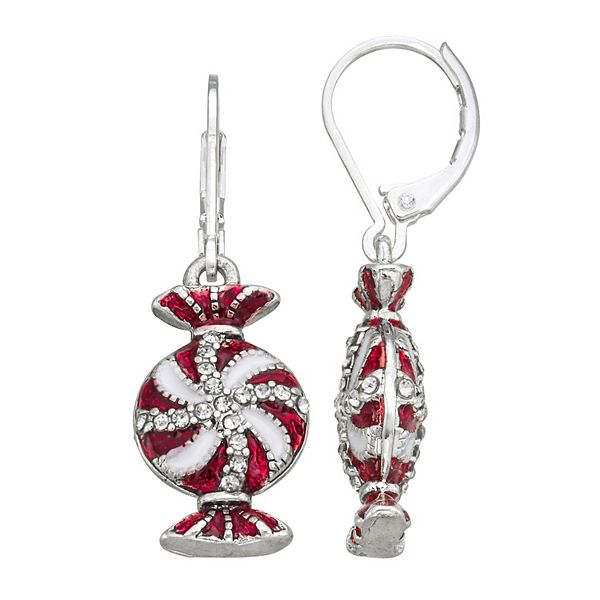 Napier Silver Tone Crystal Peppermint Candy Drop Earrings