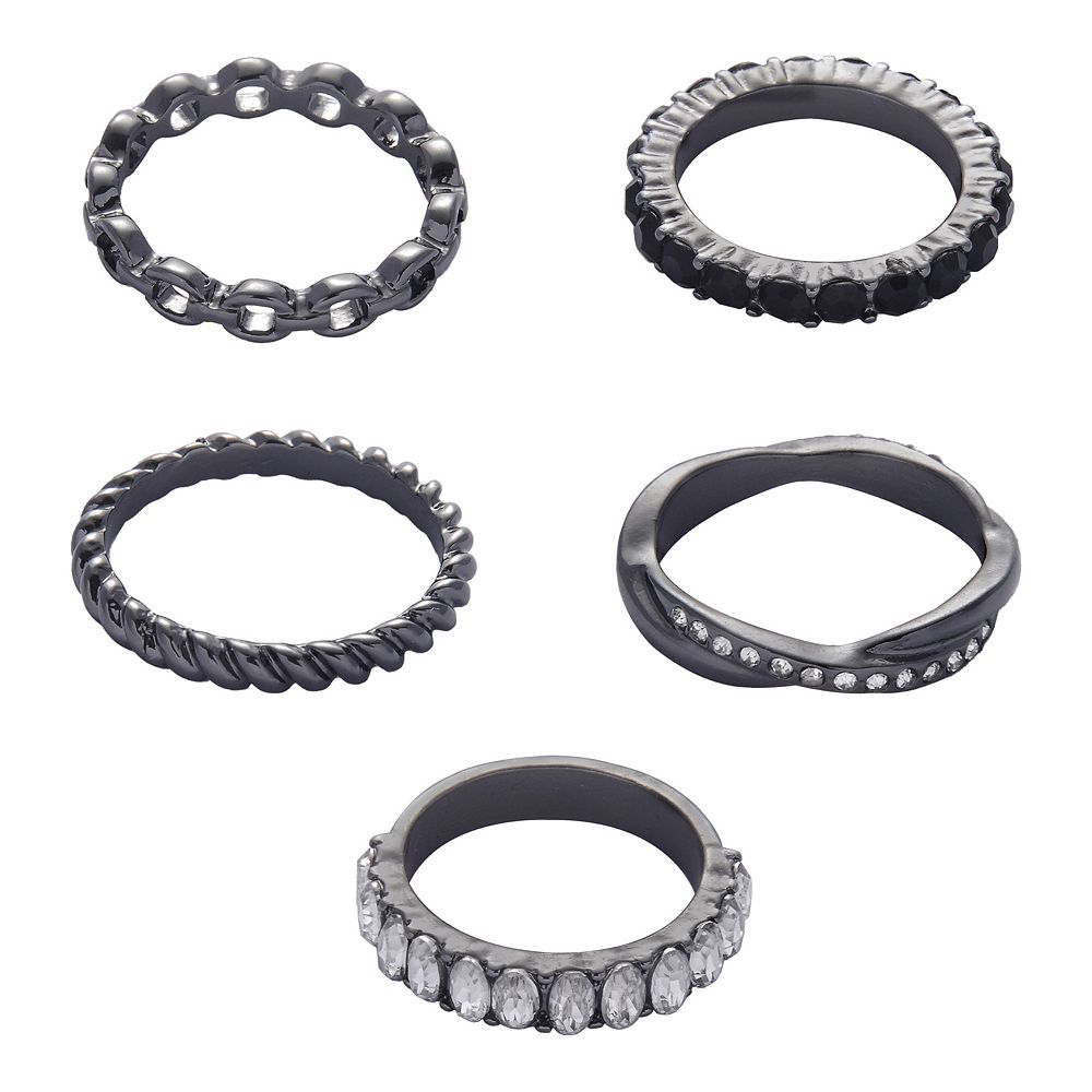 Emberly Hematite 5 pc Ring Set