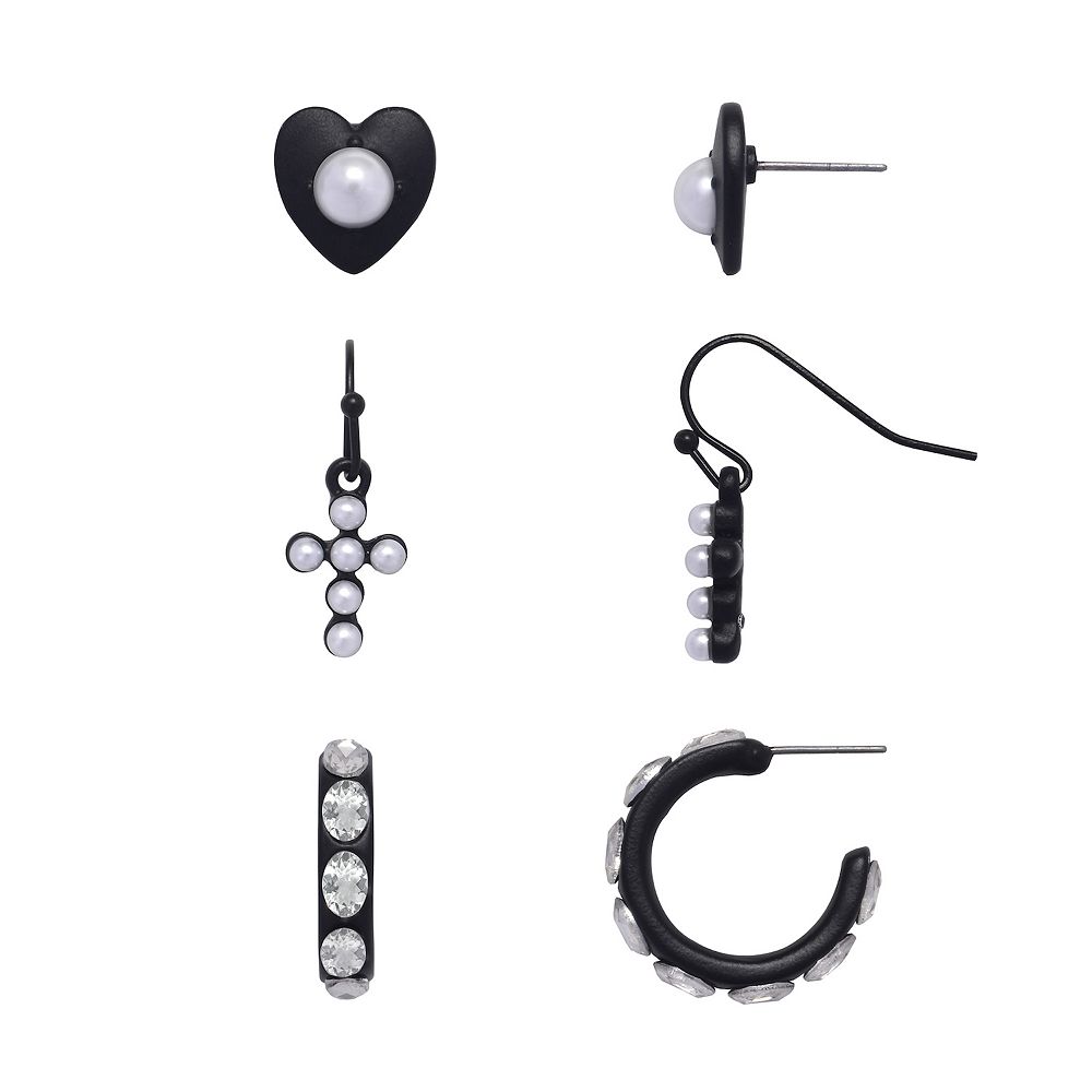 Emberly Heart, Hoop & Cross Drop Trio Earring Set