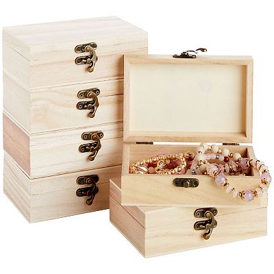 6 pack Unfinished Wooden Boxes For Crafts With Hinged Lids And Clasps 6x4x2 In