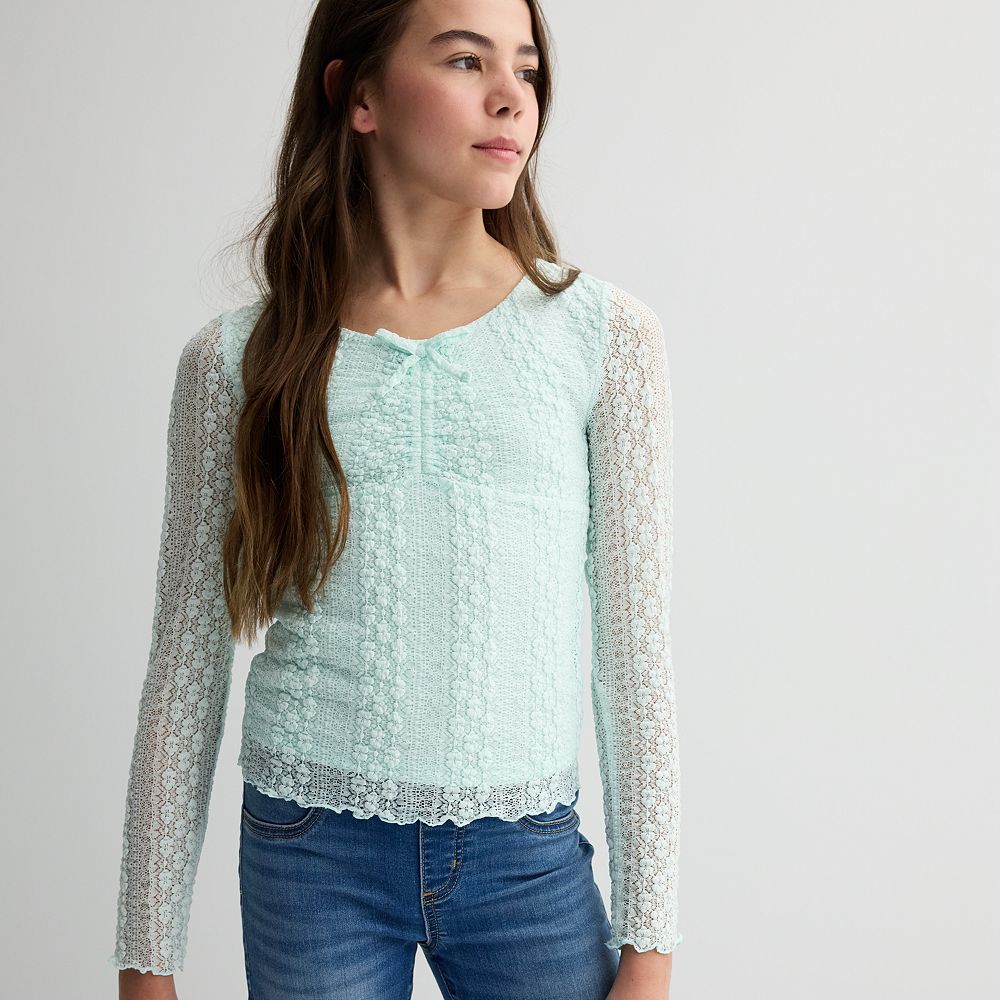 Girls 6-20 SO® Long Sleeve Lace Top in Regular & Plus Size