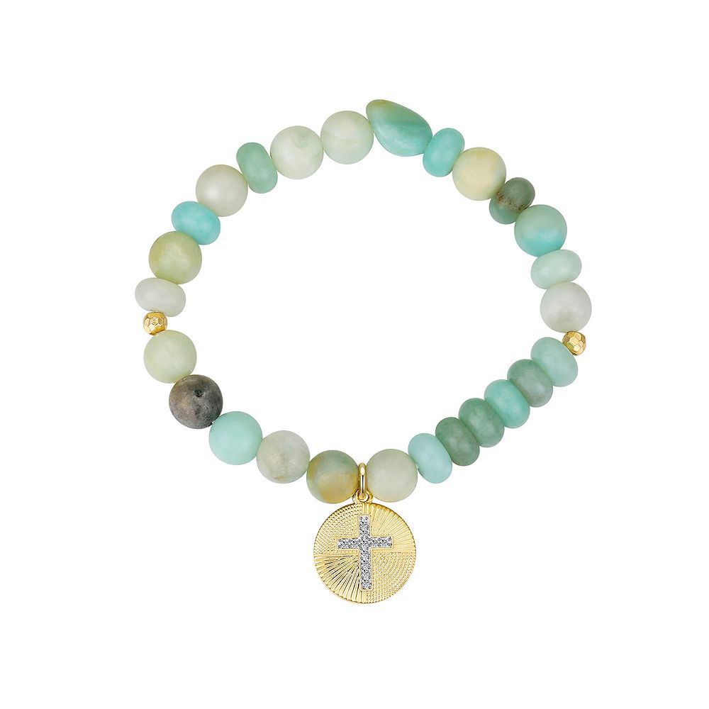 Love This Life® 14k Gold Flash Plated Cubic Zirconia Cross & Amazonite ...