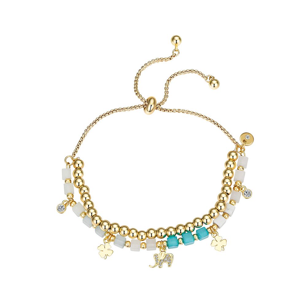 Love This Life 14k Gold Plated Cubic Zirconia Elephant & Clover Beaded ...